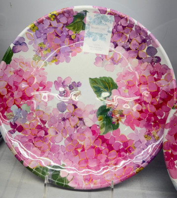4 Pc Set Melamine Dinner Plates Pink Hydrangea Floral 11" Shabby Chic ...