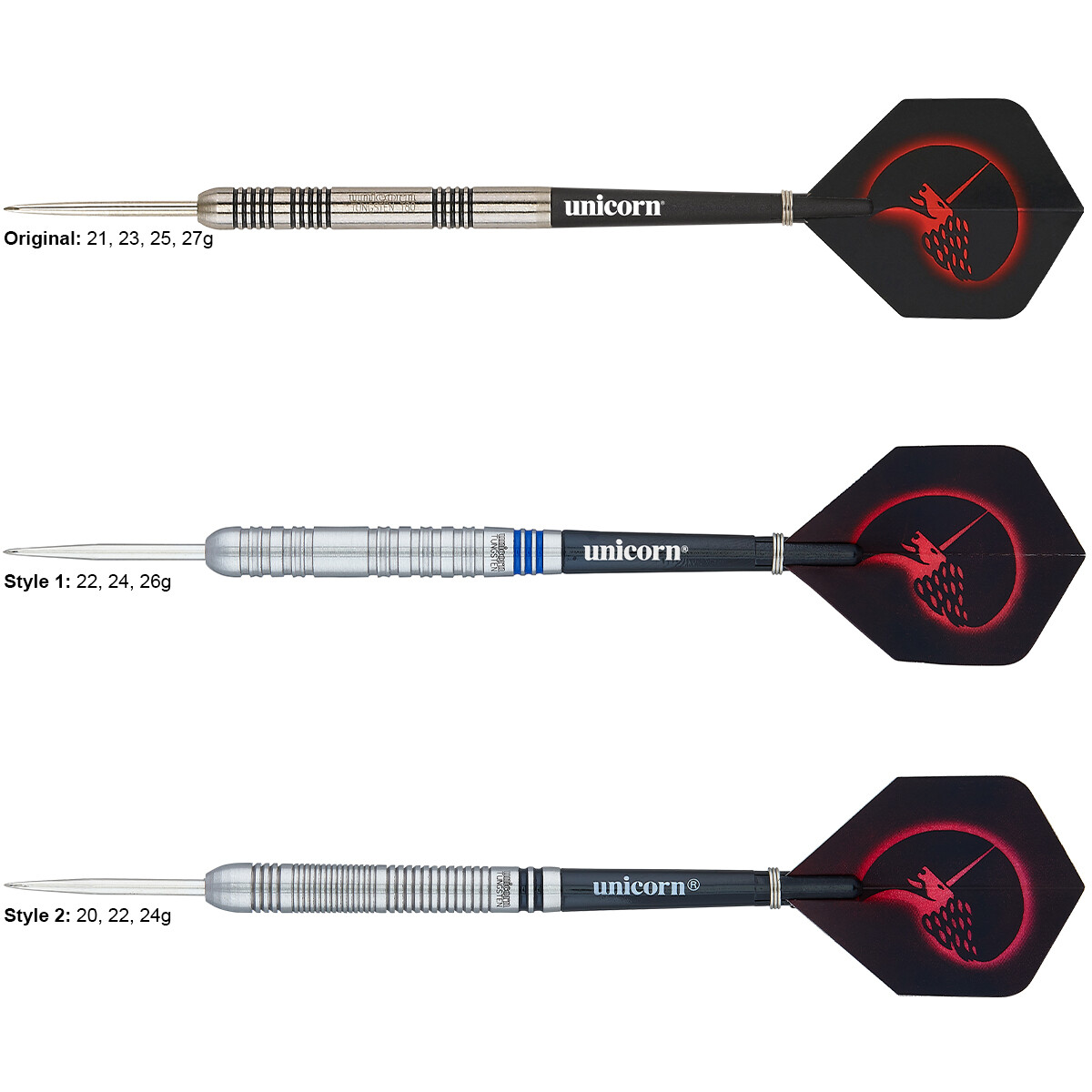 Unicorn Core Tungsten Steel Tip Darts - 20g, 21g, 22g, 23g, 24g ,25g ...