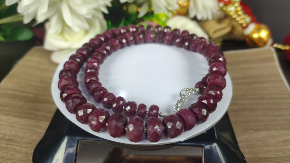 7mm-9mm 280ct Natural Earth Mined Ruby Gemstone Necklace, 925 Silver ...