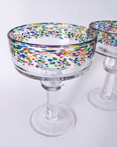 Set of 2 Hand Blown Mexican Confetti Rim Margarita Glasses | eBay