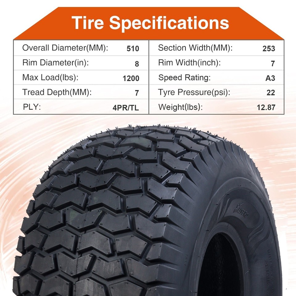 2 Pack 20x10.00-8 Lawn Mower Tires 20x10x8 20x10-8 Tubeless Tractor Turf Tires | eBay