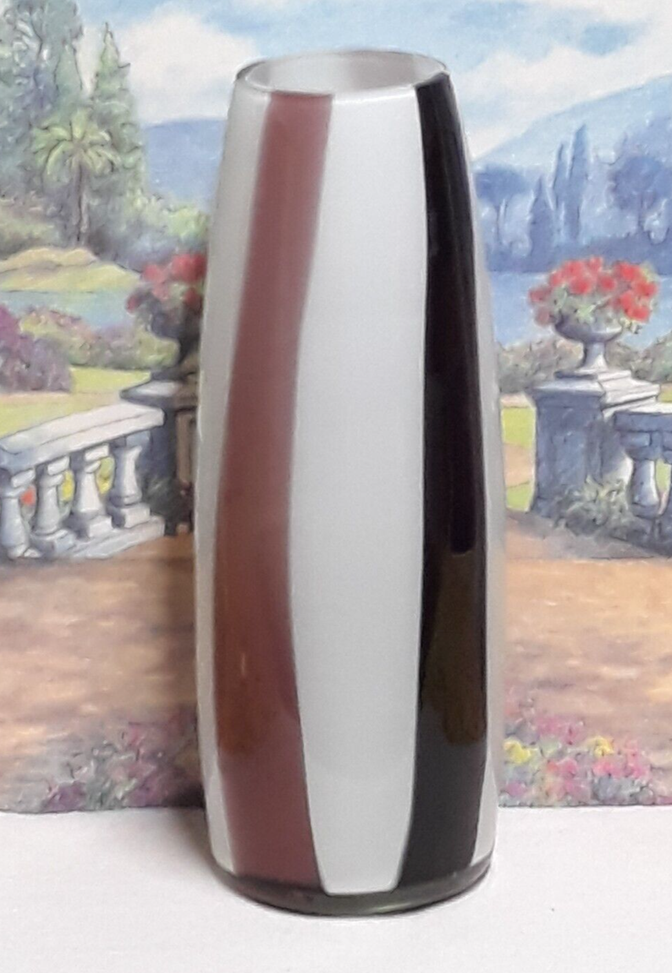 Margie's Garden Hand Blown Stripe Vase - White, Purple and Mauve | eBay