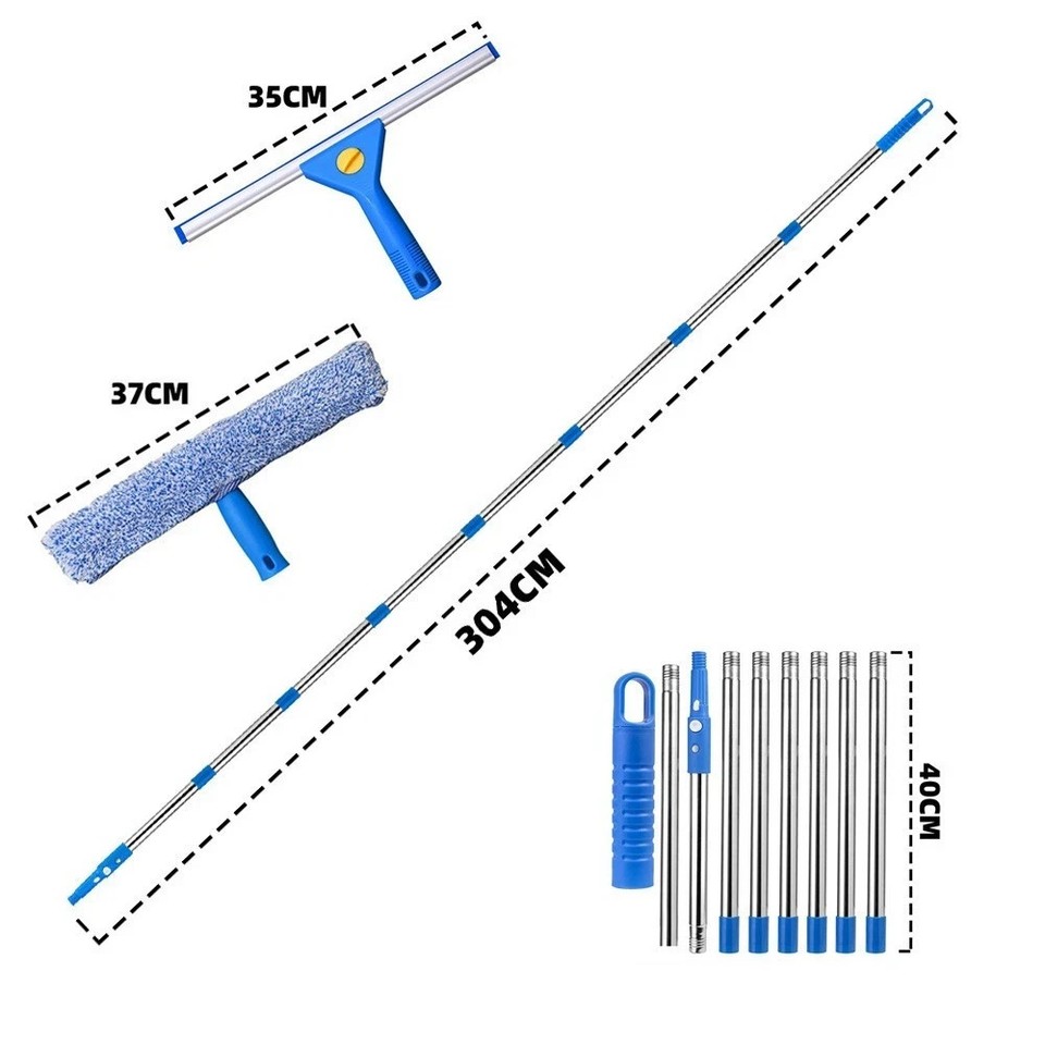 3.1m Window Squeegee Cleaner Tool Kit for High Windows Shower Glass Car ...