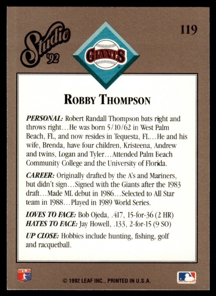 1992 Studio Robby Thompson San Francisco Giants #119 20305 | eBay