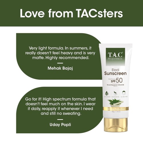 TAC - The Ayurveda Co. Sunscreen SPF 50 for UVA & UVB Sun Protection ...