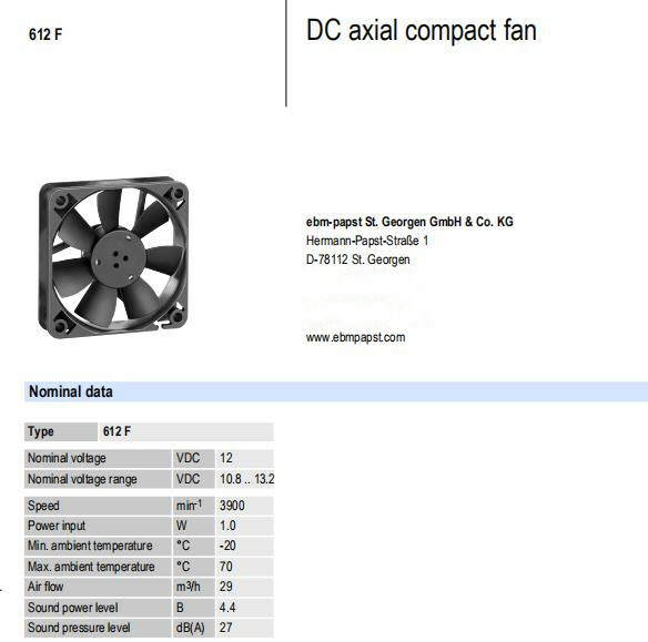 Ebm-papst 612F Axial Fan 12VDC 1.0W 83mA 60*60*15MM 2-wire Low-noise ...