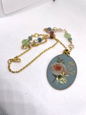 Handmade Cottage Core Antique Blue Cameo Style Oval Pendant Beaded ...
