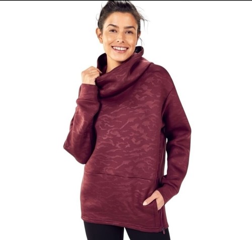 Fabletics Maroon Camo Red Women's Cowl Neck Pullover Sweatshirt Hoodie ...