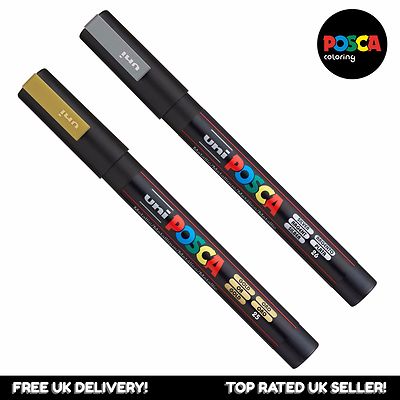 Uni Posca PC-3M Malen Kunst Marker Stifte - Hell Gold + Silber Set (1 ...