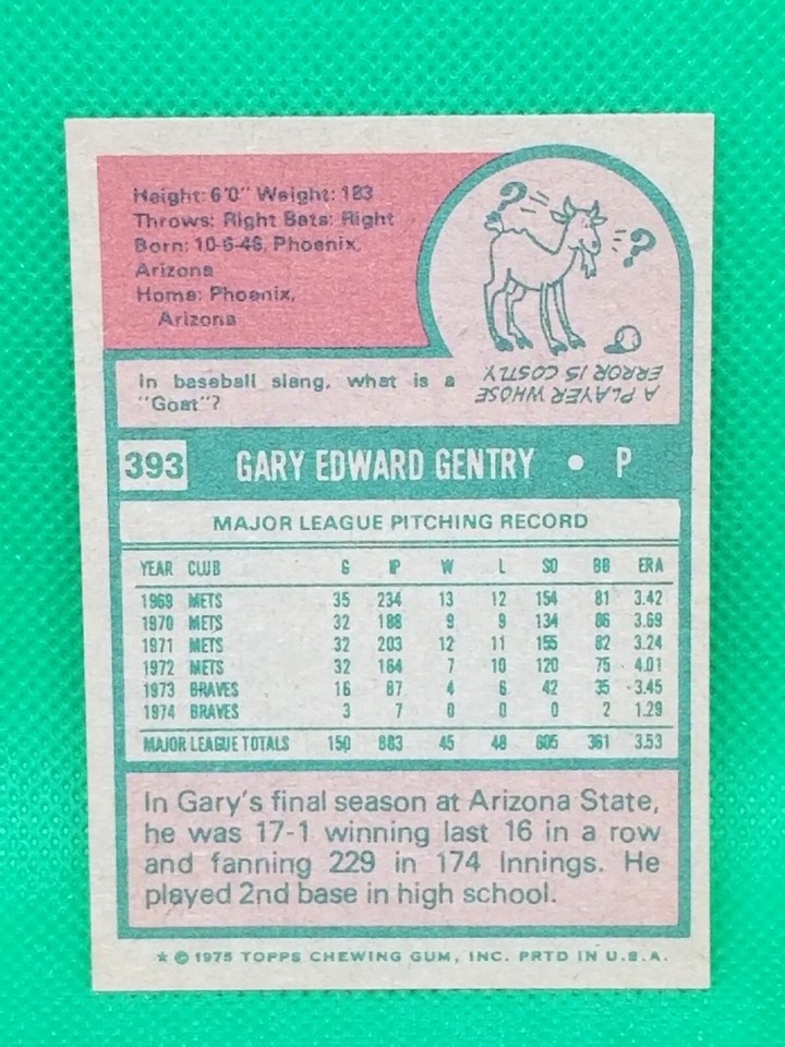⚾SHARP! 1975 TOPPS Mini Set Break #393 GARY GENTRY⚾ NM+ NR-MINT+ | eBay