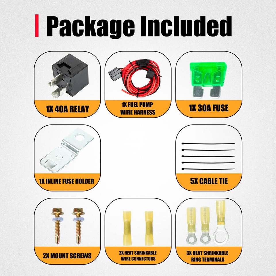 Electric Fuel Pump Relay Kit Fuel Pump Wiring Harness Universal For 12V ...