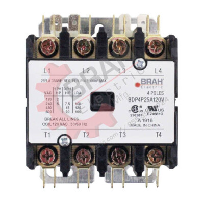 BDP4P40A120V Definite Purpose Contactor 4P 40A 600V max w/ 120V Control ...