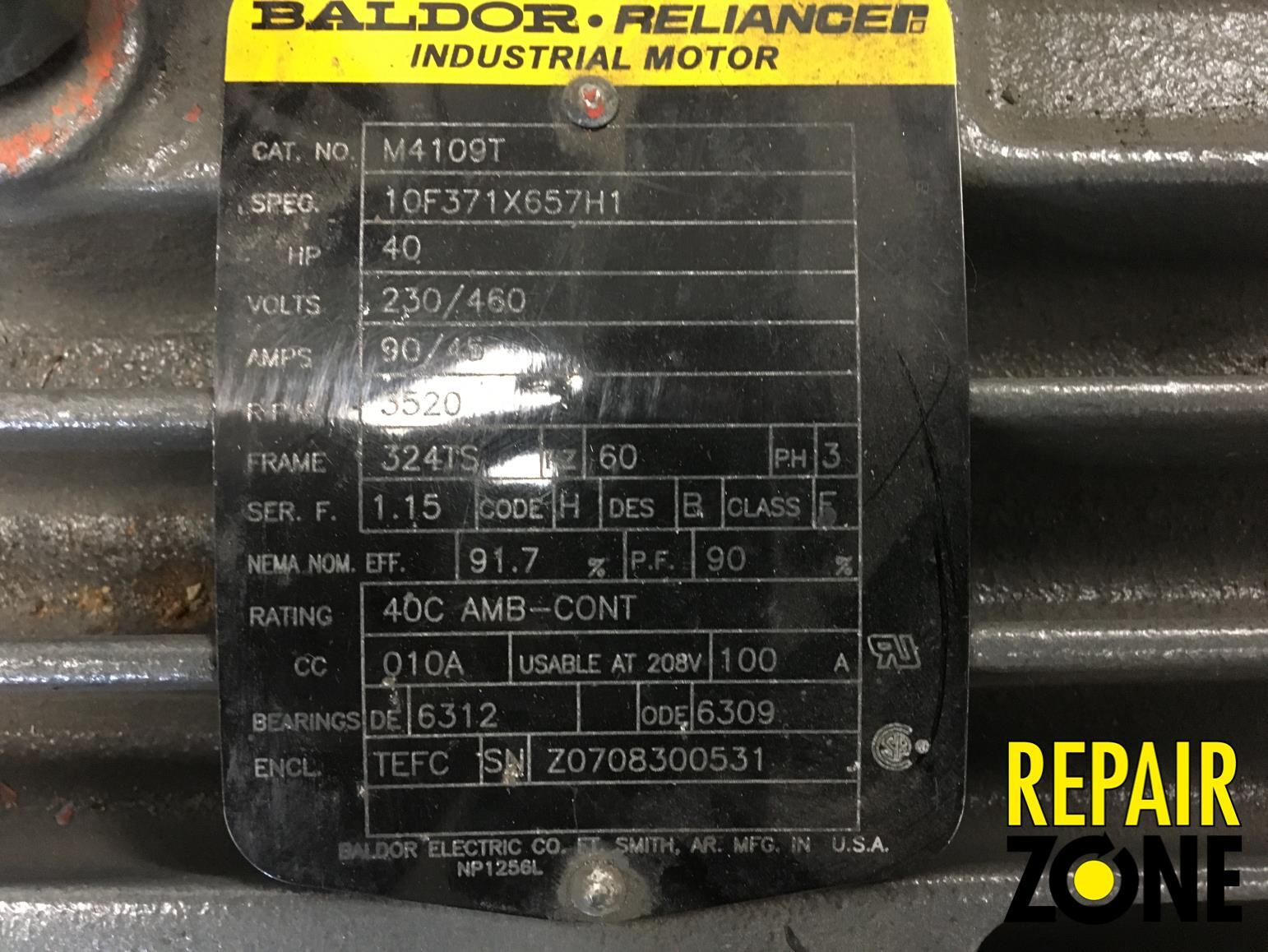 Baldor 40 HP M4109T 324ts Frame 3 Ph Motor 230/460 3520 RPM for sale ...