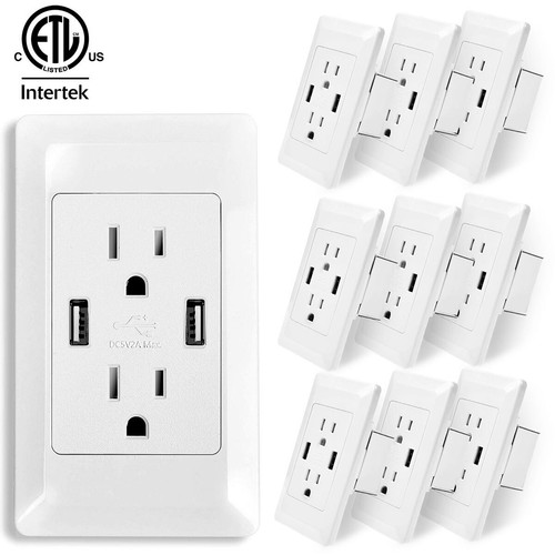Dual USB Wall Socket Charger with 2 Plug Port Electric Outlet ...