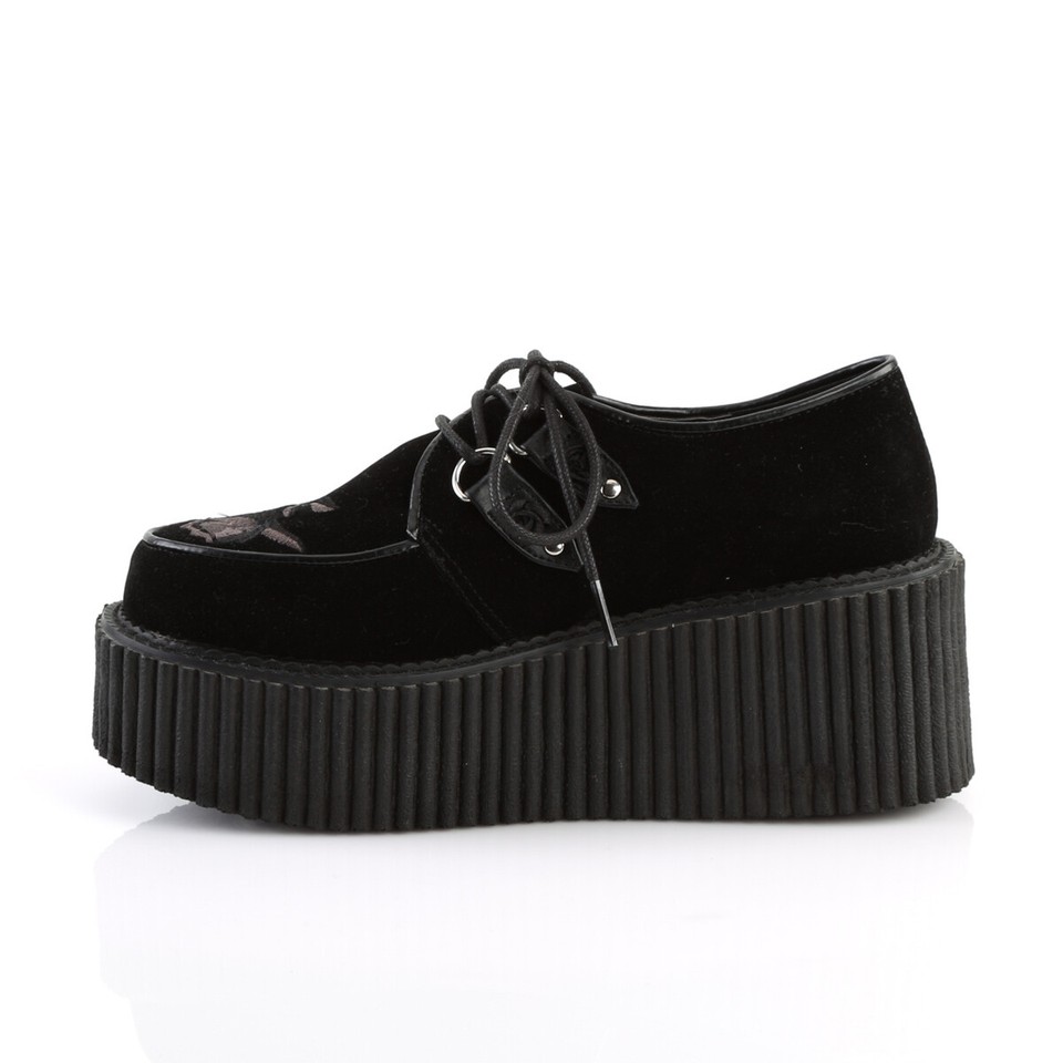 DEMONIA CRE219/BVEL 3" Platform Women's Black Embroidery Goth Punk ...