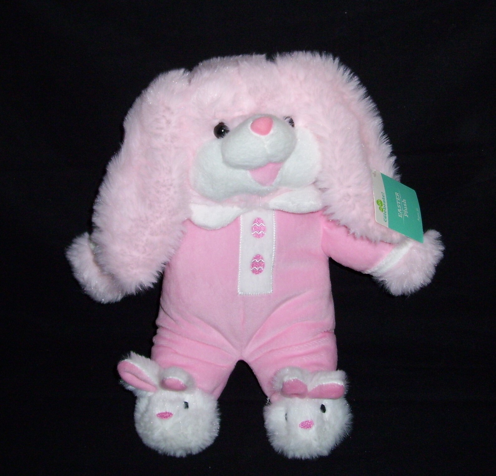 NEW Dandee Pink Bunny Rabbit Pajamas Slippers Feet Fluffy Plush Stuffed ...