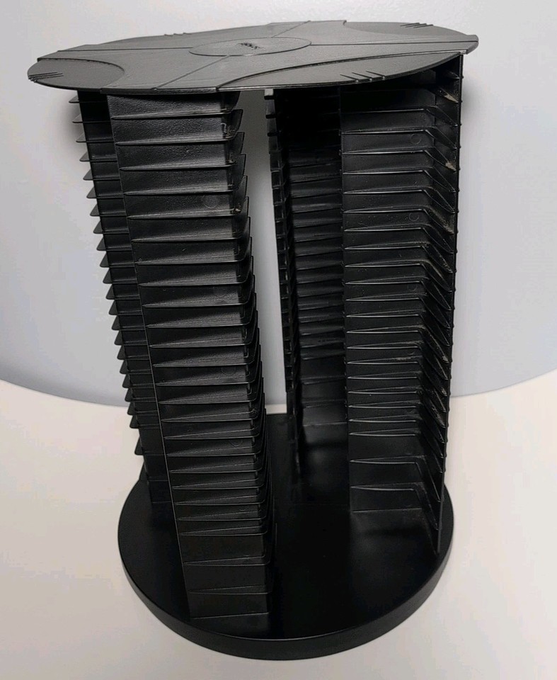Fellowes 112 CD Disc Carousel Spinning Storage Tower Rack Black 15.5" x ...