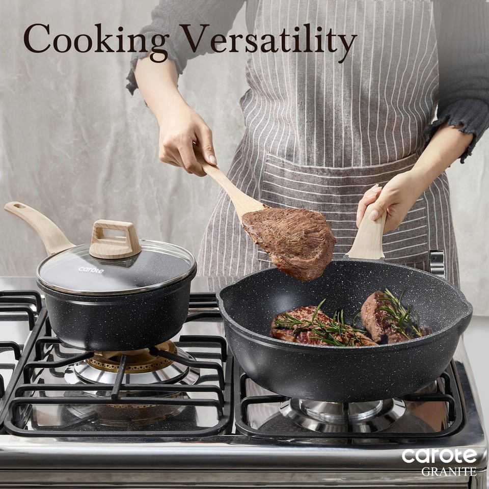 CAROTE 10/12/12.5" Nonstick Deep Frying Pan, Jumbo Cooker Saute Pan ...