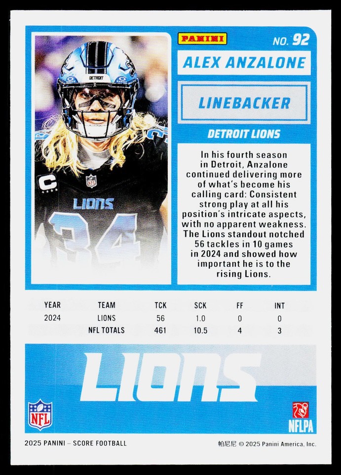 2025 Score Alex Anzalone #92 Detroit Lions | eBay