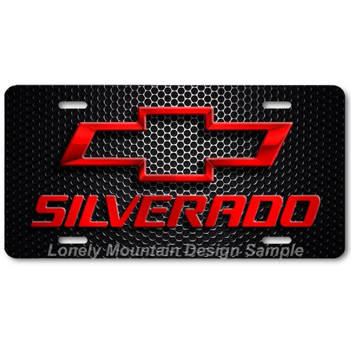 Chevy Silverado Inspired Art Red on Mesh FLAT Aluminum Novelty License ...