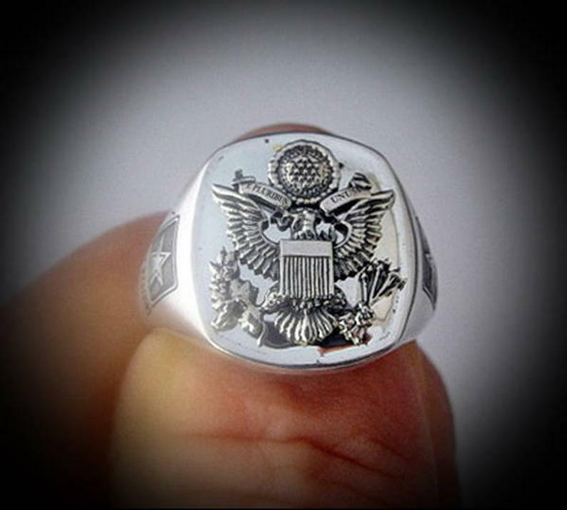 United States Army Eagle Bespoke Solid 935 Argentium Silver Men's Ring ...
