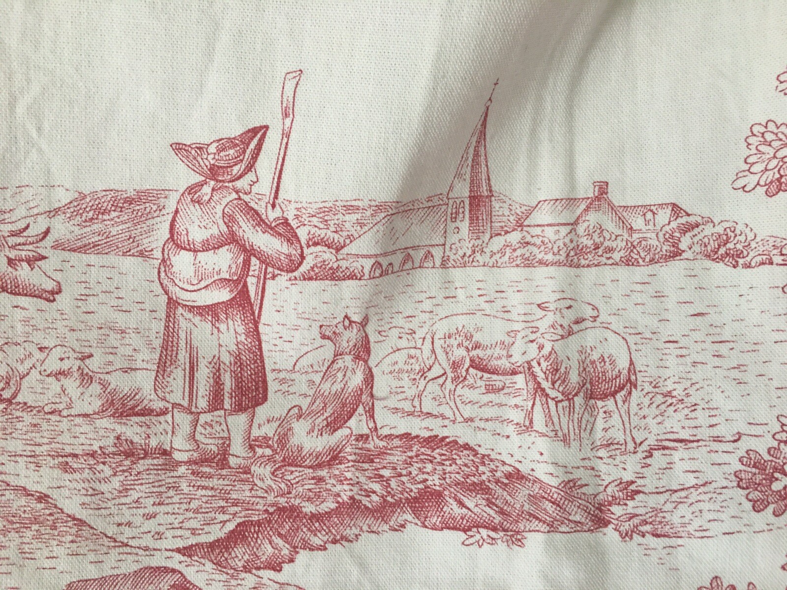 Vintage French Country Farm Pastoral Toile Cotton Fabric ~ Burnished ...