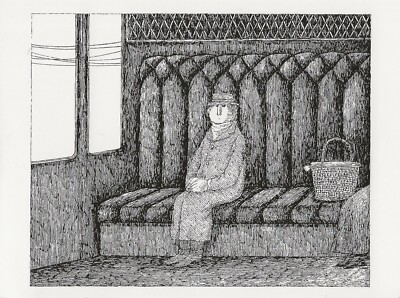 Postcard Edward Gorey "He Sat in the Train Numbly" Glorious Nosebleed ...