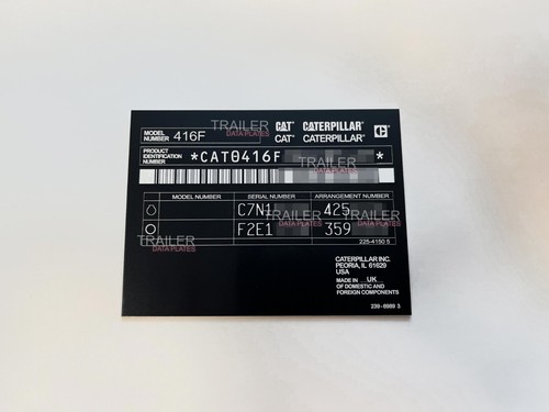 CATERPILLAR CAT Data Plate Anodized Aluminum ID Tag USA Custom BACKHOE ...