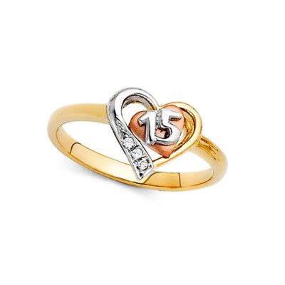 GOLD - 14K Tri Color Gold Cubic Zirconia 15 Years Ring | eBay