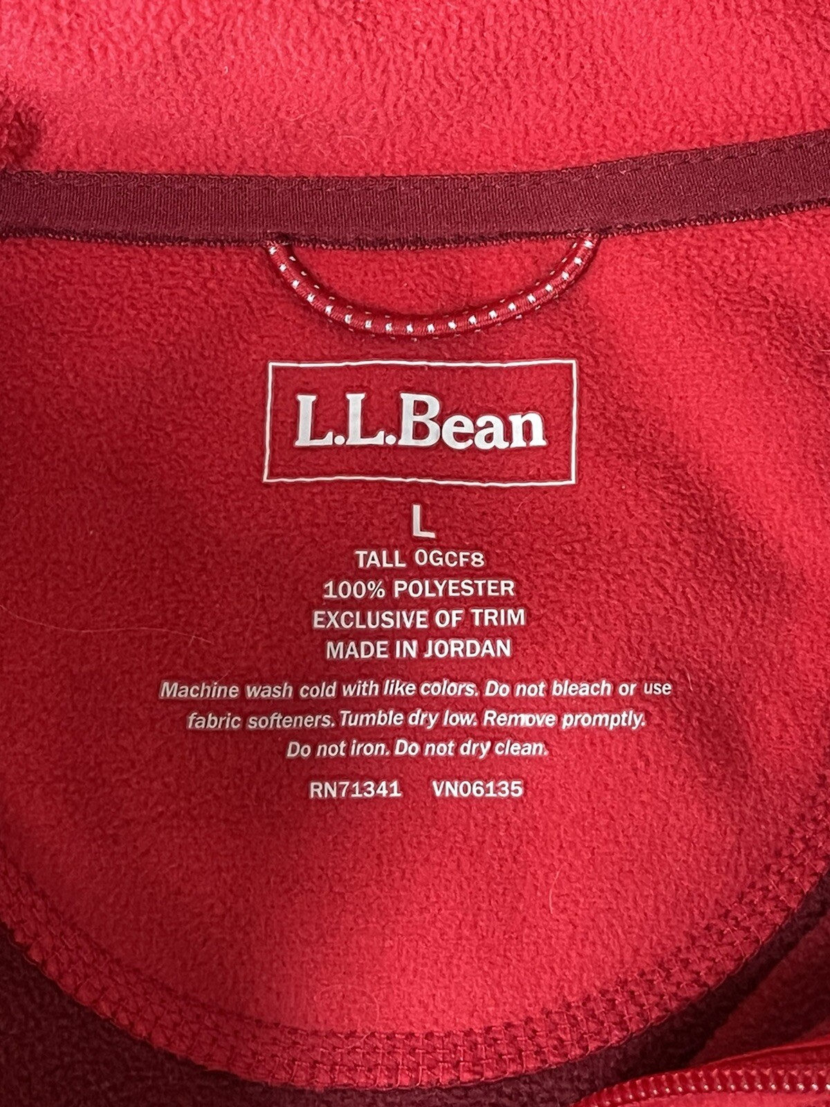 LL Bean Men's Size Large Solid Red Full Zip Polartec Fleece Jacket 3 ...