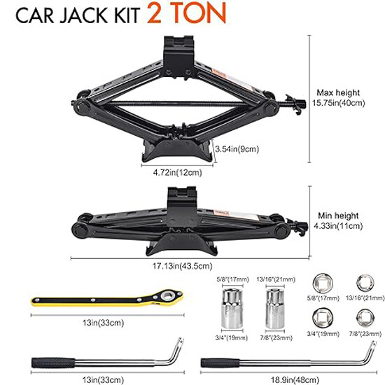 2Ton Heavy Duty Steel Scissor Jack Kit Car Garage Tire Wheel Lug Wrench ...