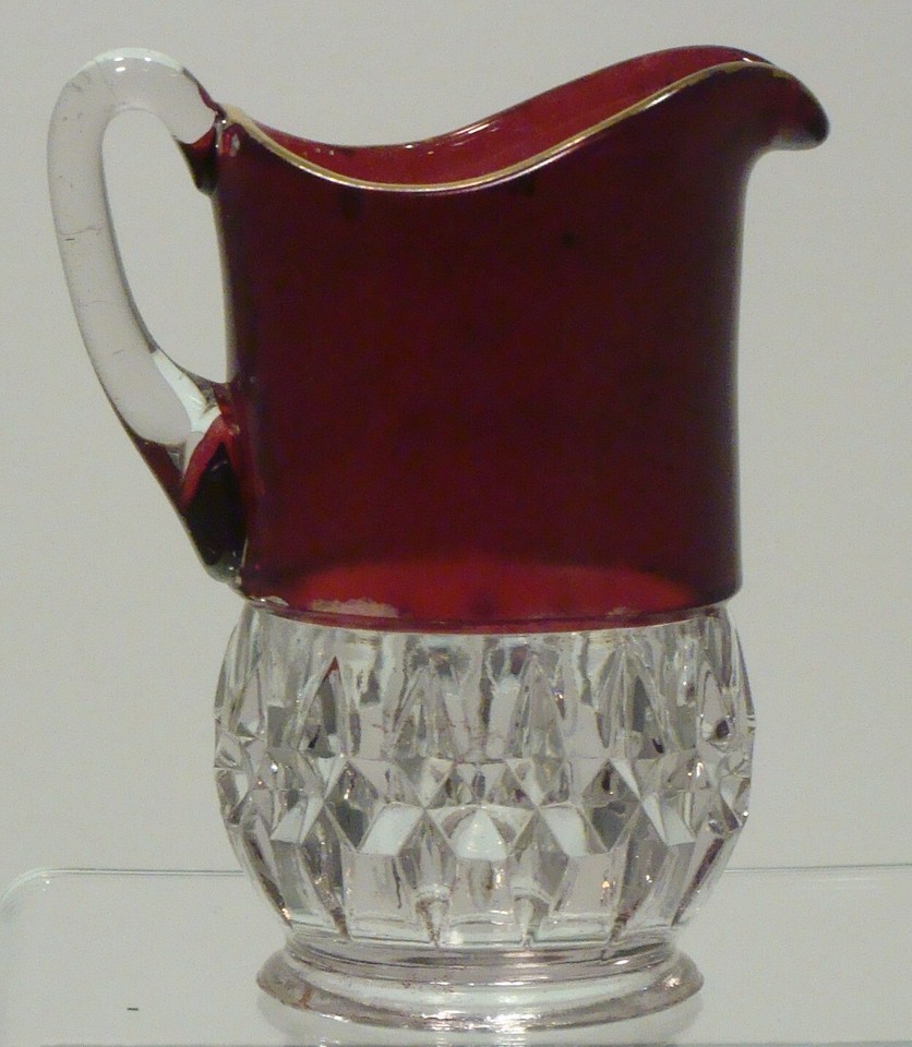 Ruby Stained EAPG Truncated Cube Pattern Souvenir Creamer from Thompson ...