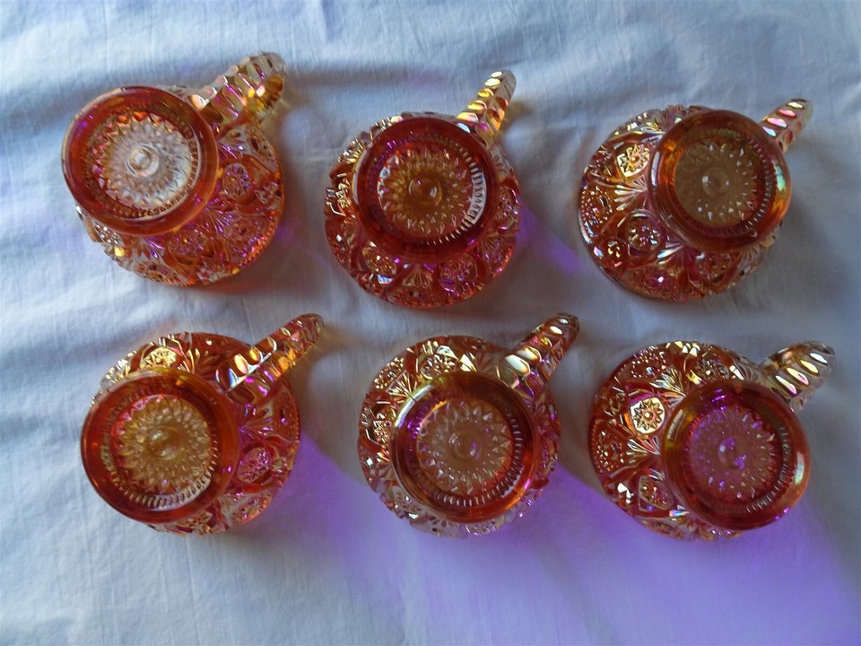 Vintage Imperial Marigold Carnival Glass Punch Bowl Stand Cups, Hobstar ...