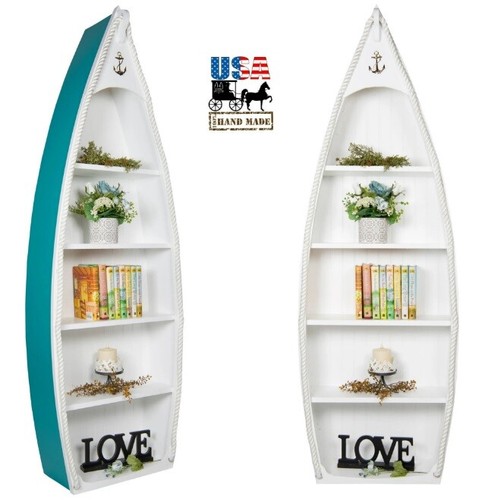 BOAT BOOKSHELF - 4' & 6' Rowboat 5 Colors Nautical Bookcase Amish ...