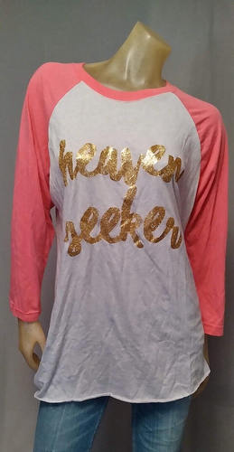 Next Level Pink Gold Raglan 3/4 Slv Tee T Shirt Blouse Top Womens USED ...