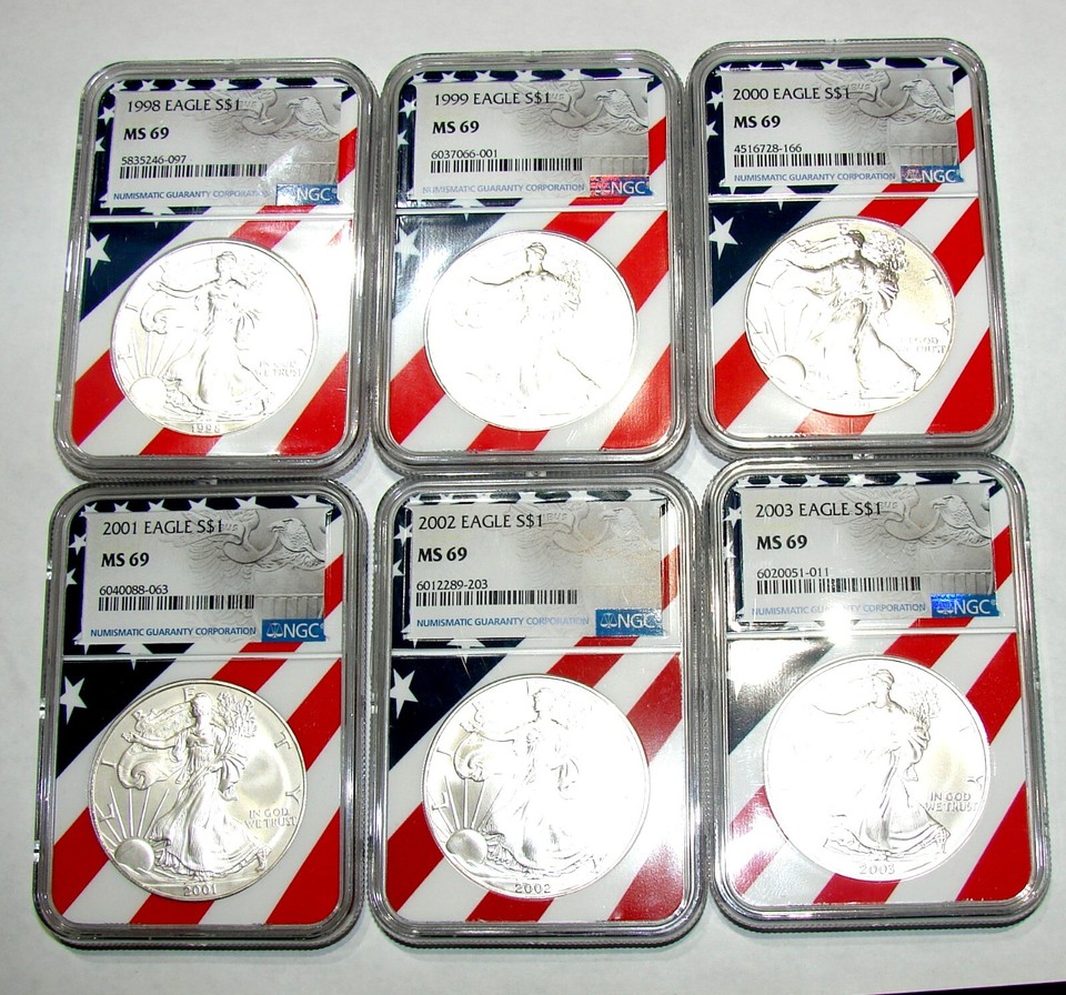 1986-2018 U.S SILVER EAGLES 33 COIN SET GRADED NGC MS69 AMERICAN FLAG ...