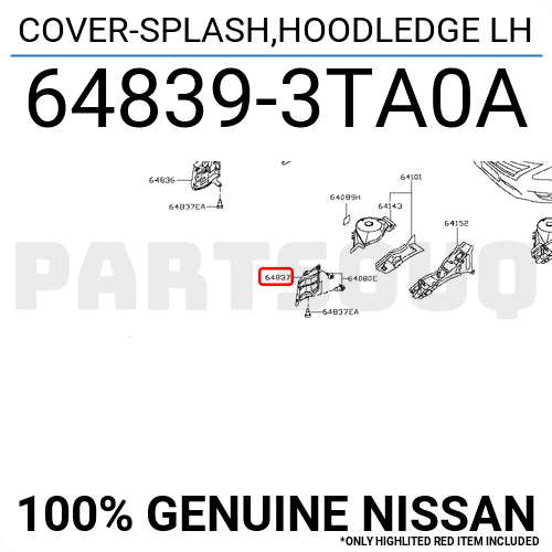 648393TA0A Genuine Nissan COVER-SPLASH,HOODLEDGE LH 64839-3TA0A | eBay