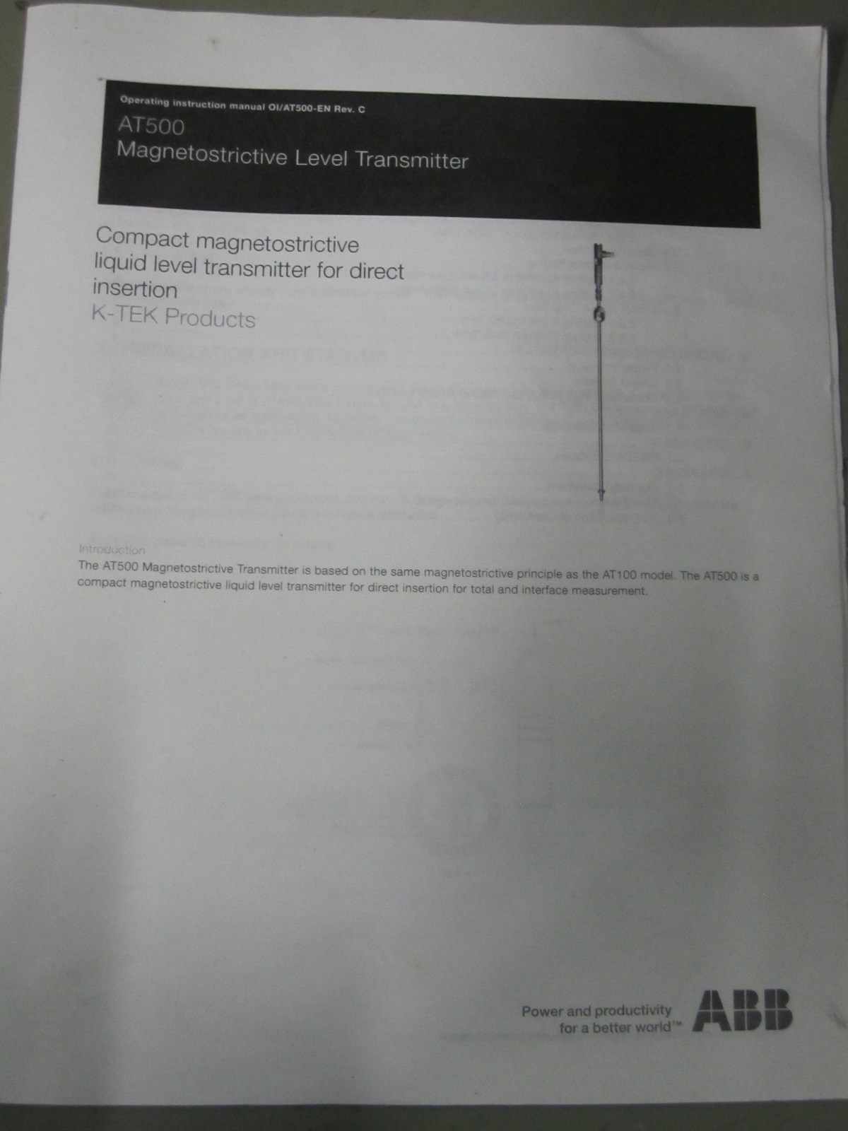 ABB LEVEL (K-TEK) AT600BLR1F5CEX-IHPAD / / 51.125" - MAGNETOSTRICTIVE ...