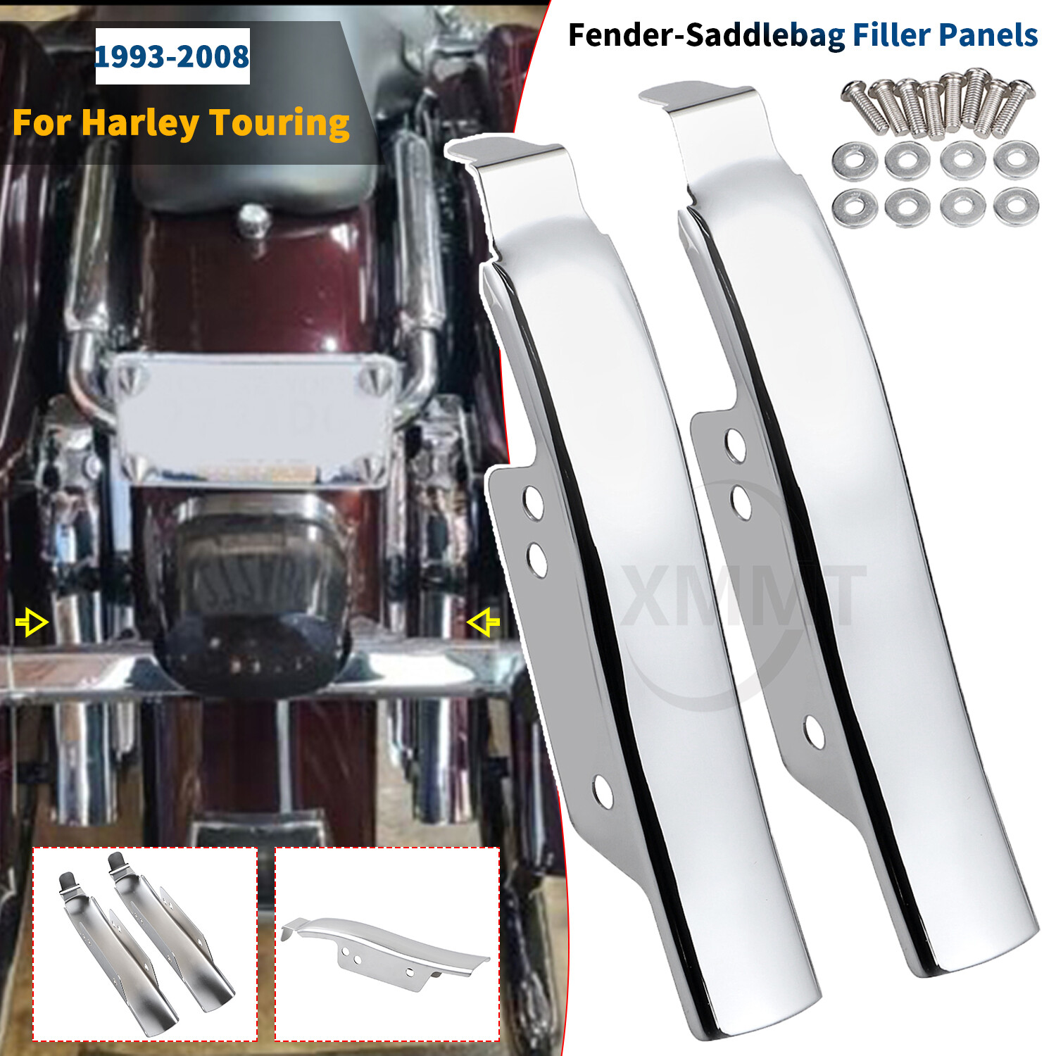 Chrome Rear Fender Saddlebag Filler Panel Strips For Harley Electra ...