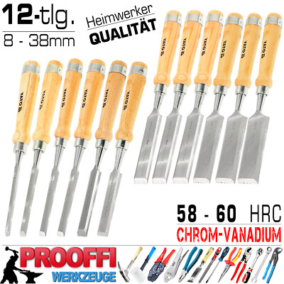 12 x Profi Stechbeitel Schnitzmesser Stech Stemm Eisen Holz Beitel Set ...