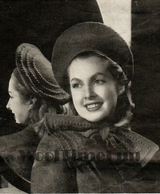Crochet Pattern/Instructions Vintage 1940s WW2 Lady's Beret/Hat/Scarf ...