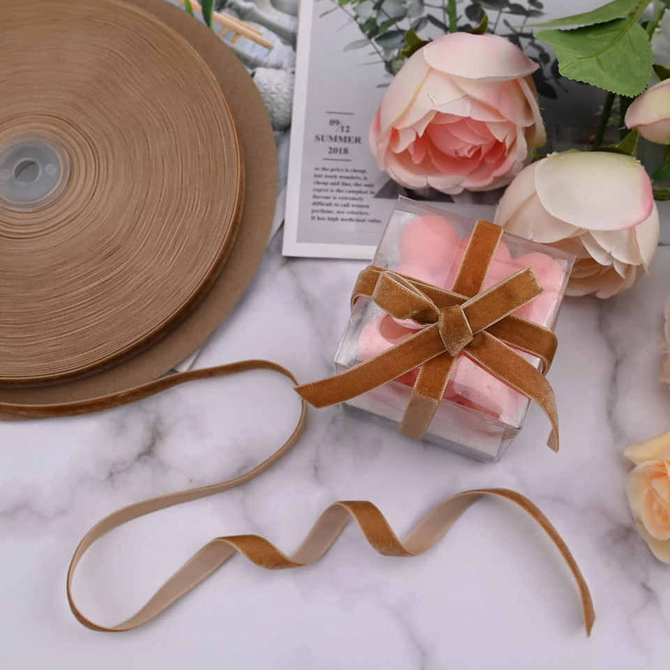 Vintage Khaki Velvet Ribbon, 3/8 Inch X 30Yds Single Face Velvet Ribbon ...