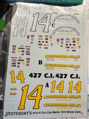Yesterday’s 1/25 NASCAR Decals #14 Coo Coo Marlin Cunningham Kelly ...