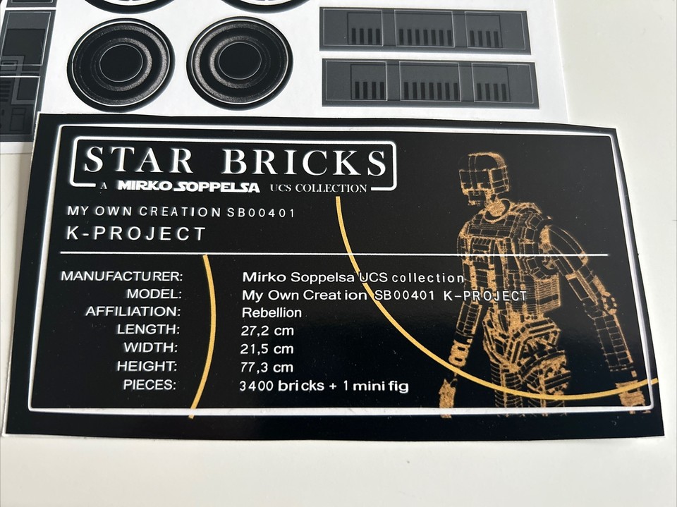 Lego Star Wars UCS Stickersheet MOC K-Project K-2SO Droid Starbricks | eBay