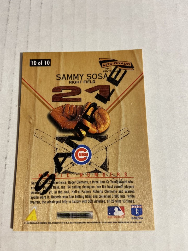 1996 PINNACLE AFICIONADO SAMMY SOSA MAGIC NUMBERS PROMO SAMPLE CUBS SSP ...