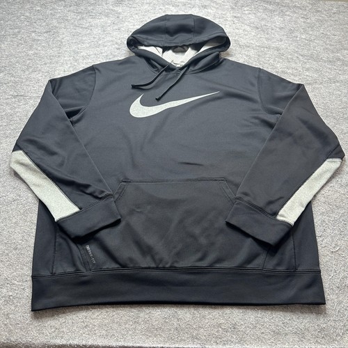 Nike Hoodie Men XL Black Gray Colorblock THERMA-FIT Fleece Pullover ...