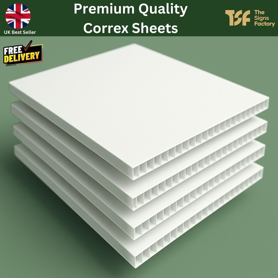 4mm White Correx Fluted Corrugated Plastic Sheet 15 SIZES TO CHOOSE ...