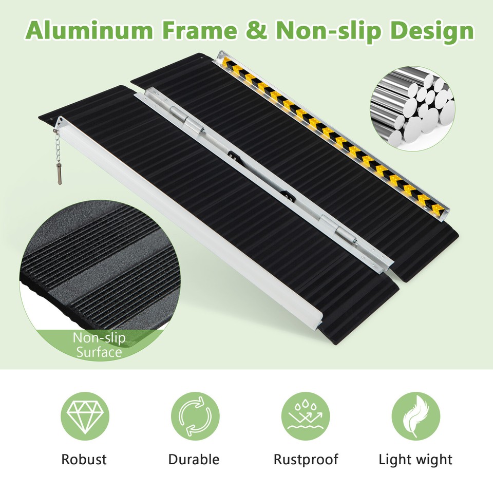 Wheelchair Ramp 3FT w/ Transition Plate & Non-slip Surface Warning ...