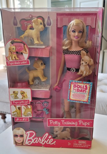 2009 Barbie Potty Training Pups Doll For A Day Dogs Drinks Pees Puppies ...