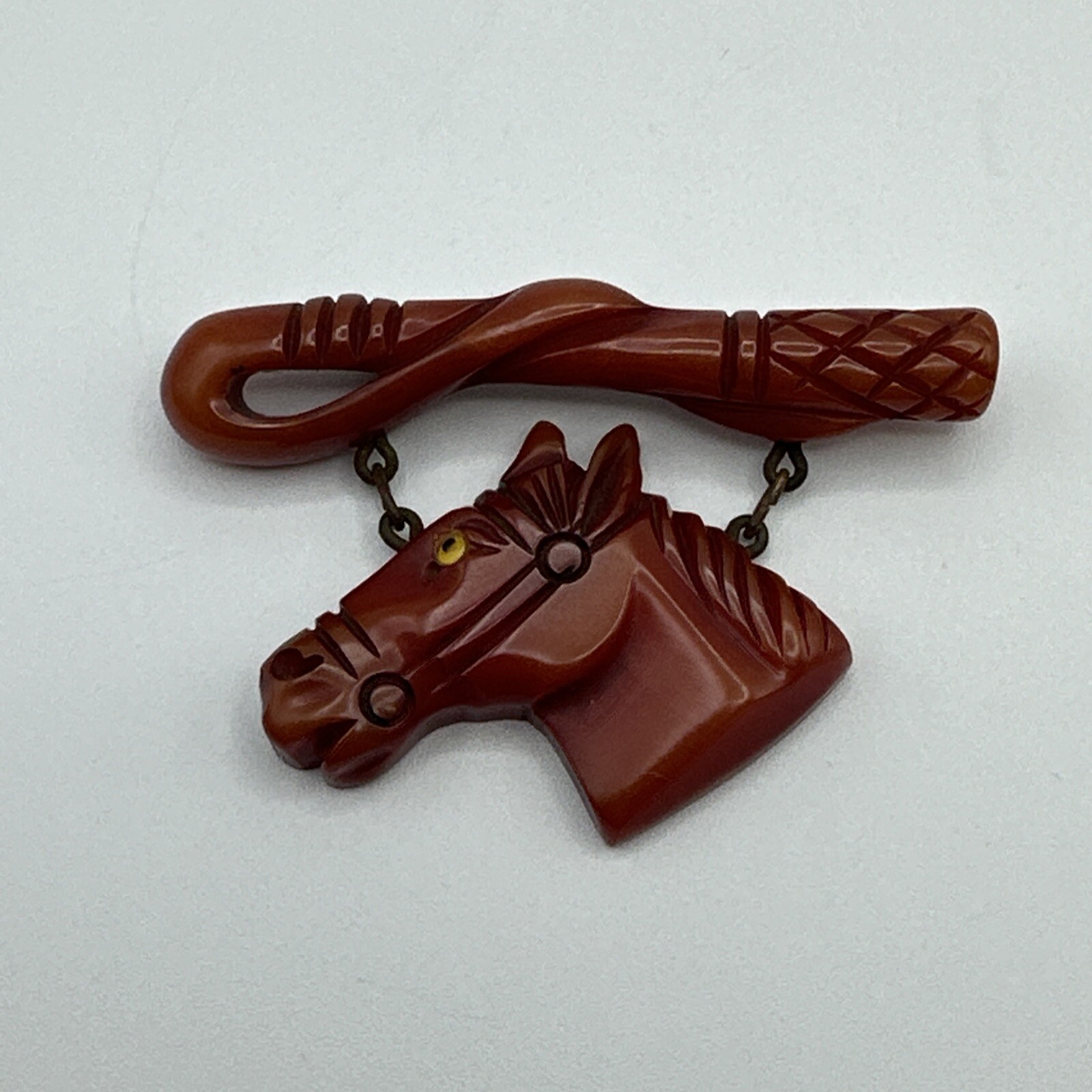 1930s Resin Washed Bakelite Horse with Riding Crop Pi… - Gem